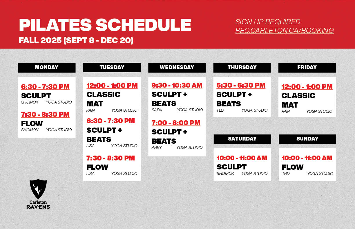 Pilates Schedule - Carleton Athletics: Community
